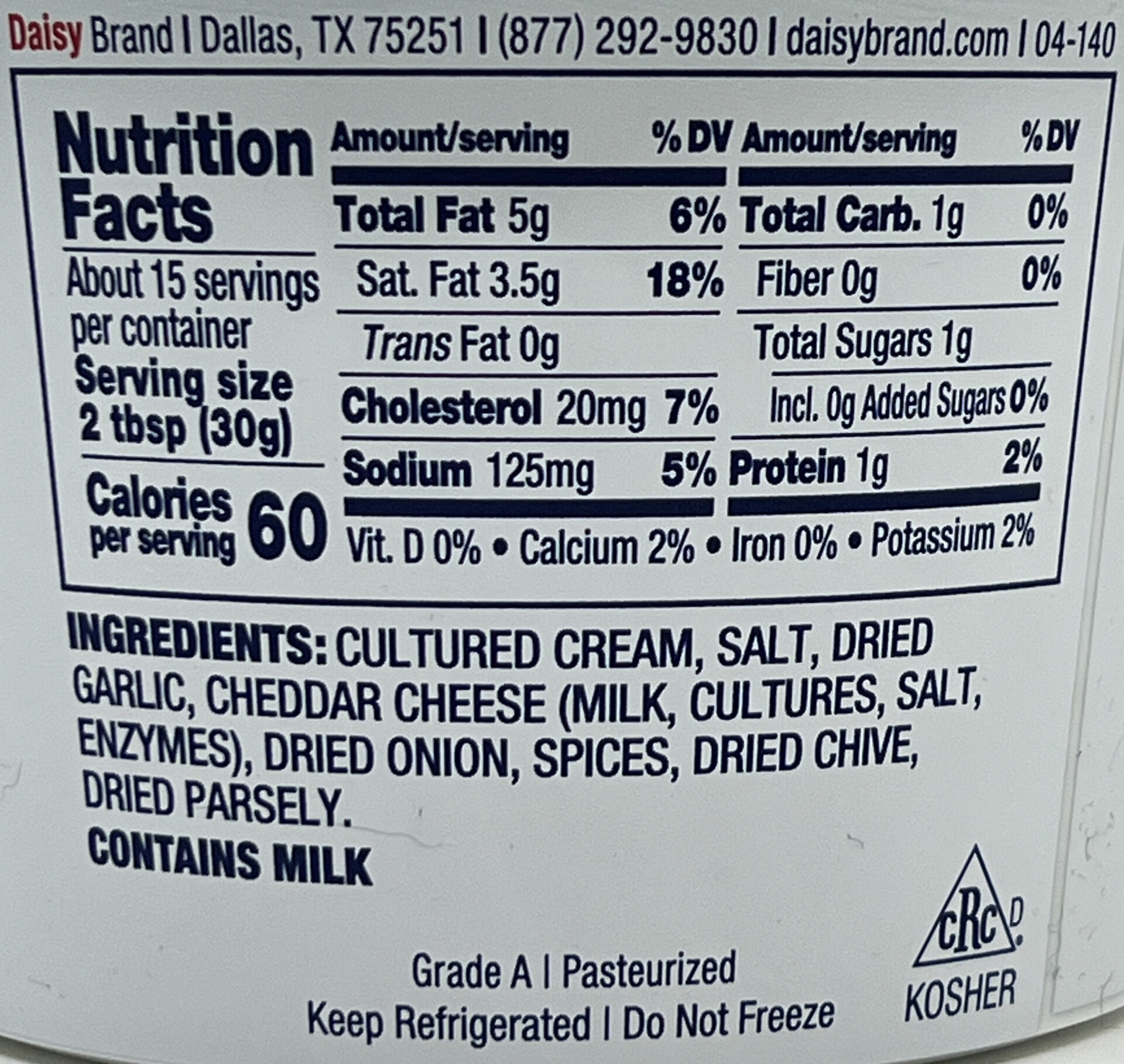 Daisy Sour Cream Ranch Dip Ingredients - Packaged Food Reviews